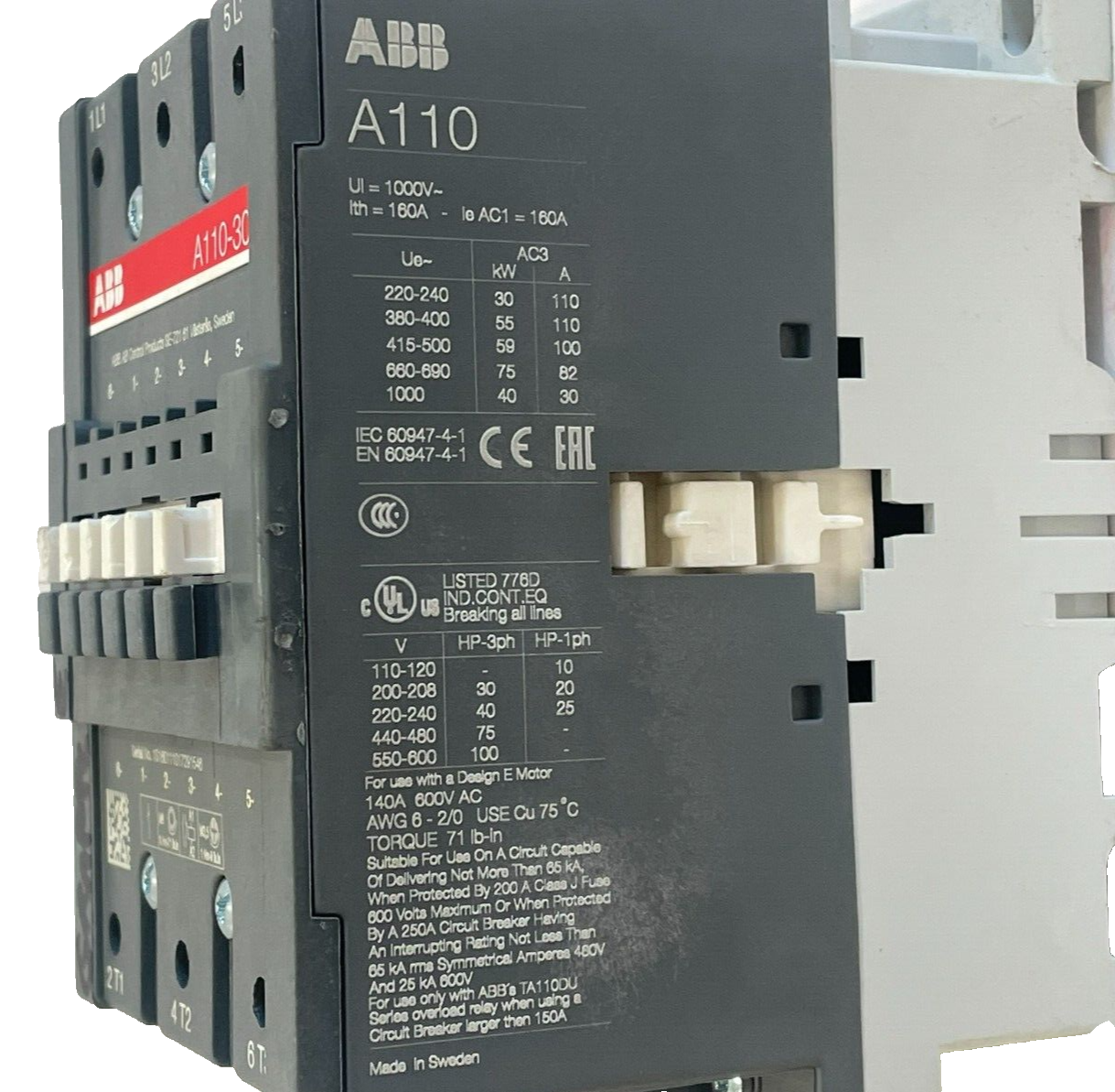 USED ABB 1SFL451001R8411 CONTACTOR A110-30 - SB Industrial Supply, Inc.