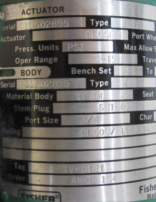 NEW FISHER TYPE 657 CONTROL VALVE 1" TYPE 3590 SIZE 30 - SB Industrial ...