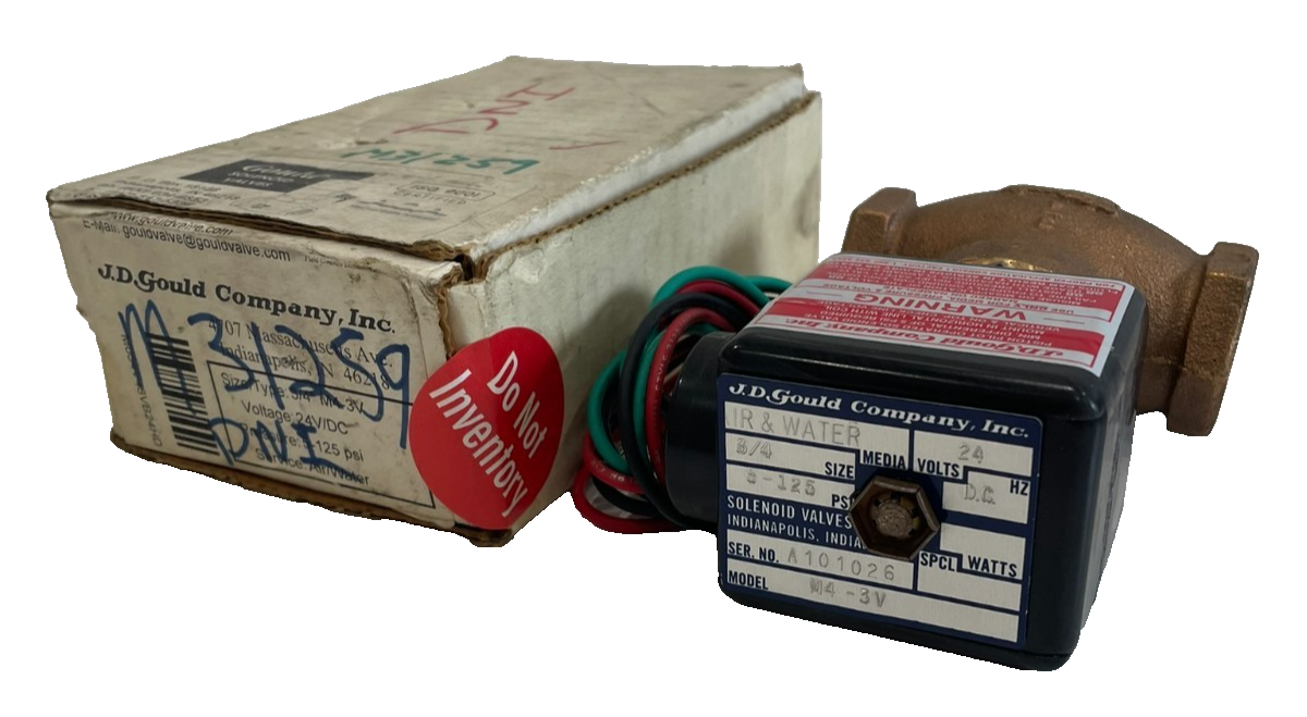 NEW J.D. GOULD M4-3V SOLENOID VALVE 3/4 24VDC 125PSI M43V - SB ...