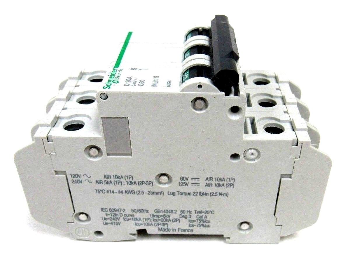 NEW SCHNEIDER ELECTRIC 60196 CIRCUIT BREAKER MULTI 9 C60 3P 20A 240V ...
