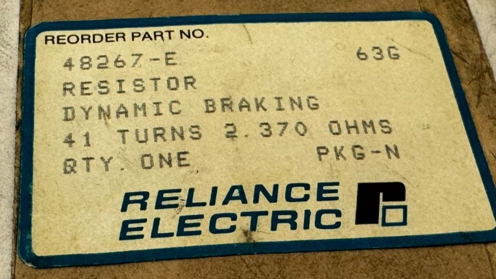 NEW SEALED RELIANCE ELECTRIC 48267-E DYNAMIC BRAKING RESISTOR 2.370 ...