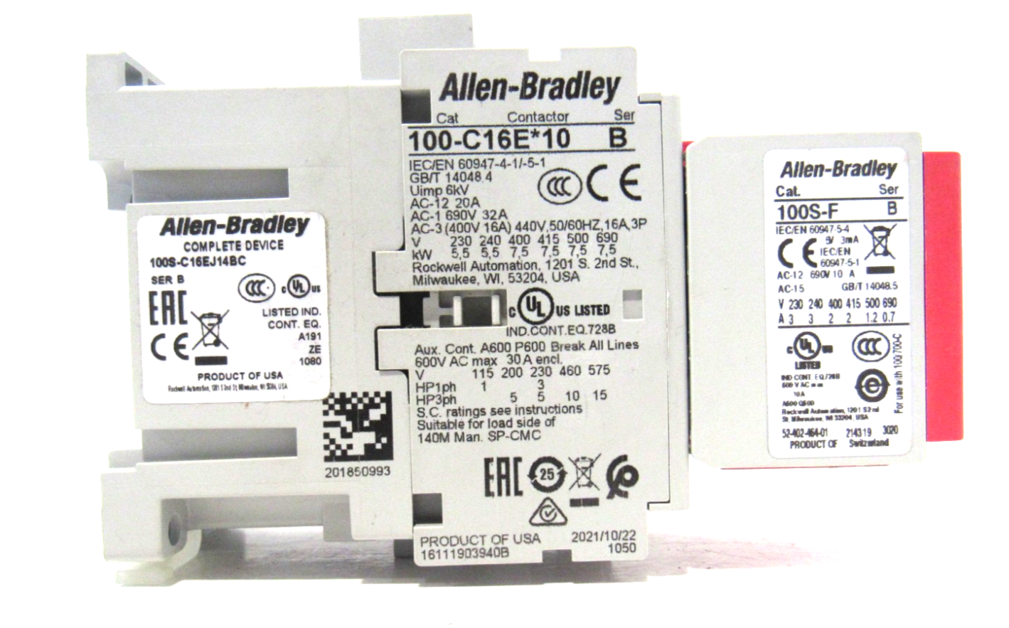 ALLEN BRADLEY 100S-C16EJ14BC SAFETY CONTACTOR 100SC16EJ14BC NEW SURPLUS ...