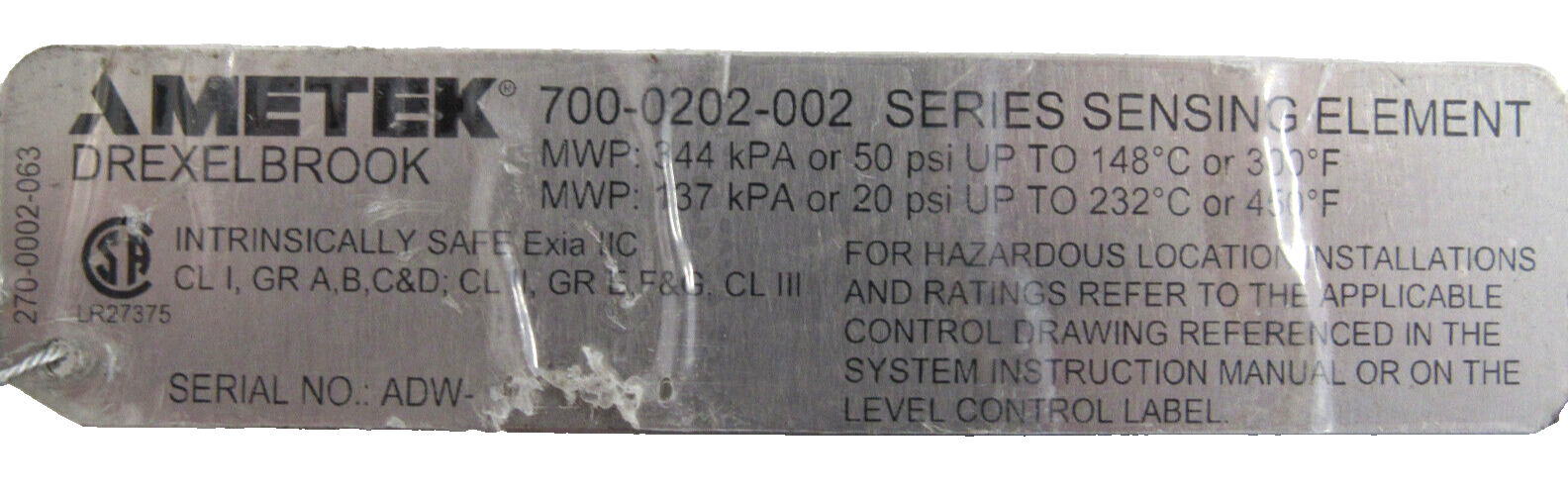 NEW AMETEK 700-0202-002 SENSOR ELEMENT 7000202002 - SB Industrial ...