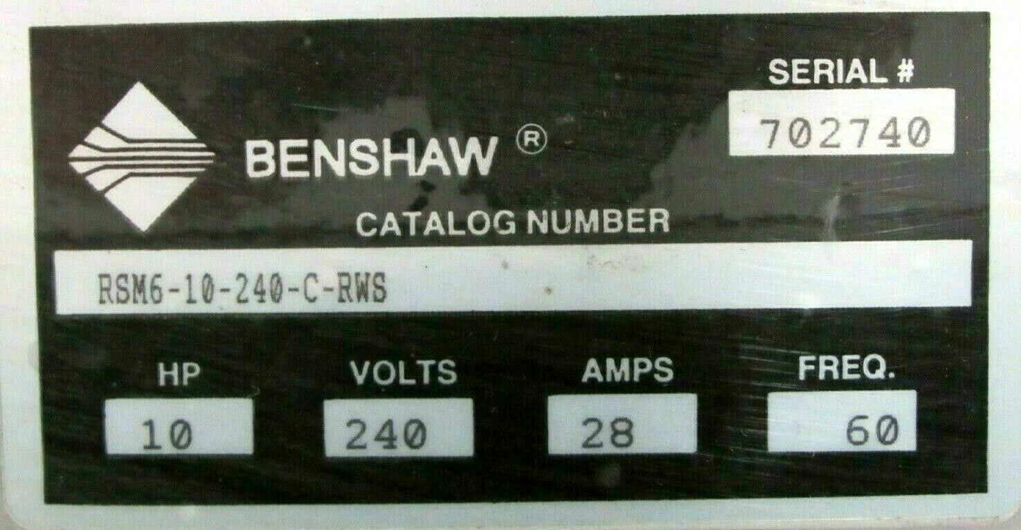 NEW BENSHAW RSM6-10-240-C-RWS REDISTART MICRO 10HP 240V 28A ...