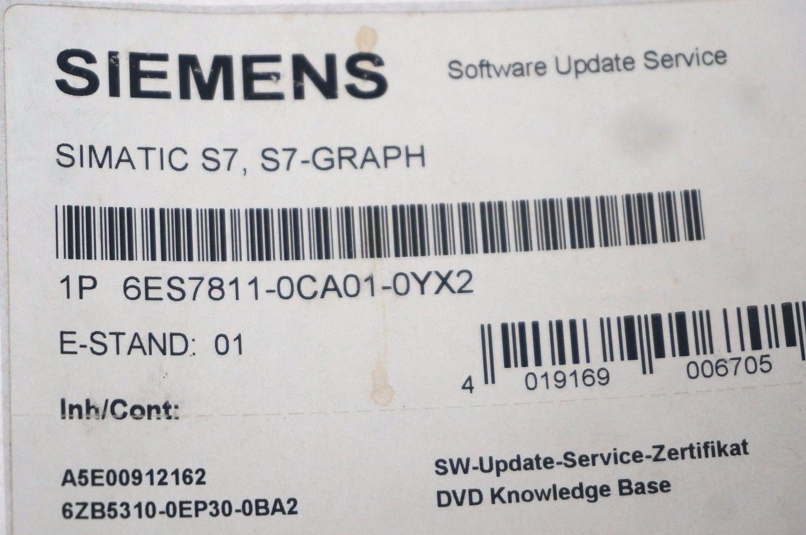 NEW SIEMENS 6ES7811-0CA01-0YX2 SIMATIC S7-GRAPH UPDATE - SB Industrial ...