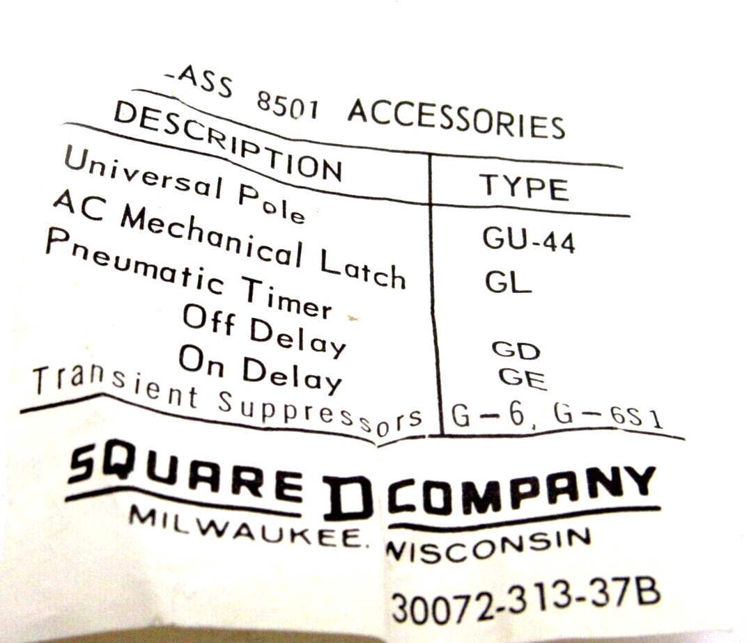 NEW SQUARE D 8501G080 CONTROL RELAY SERIES D 120-60 / 110/50 - SB ...