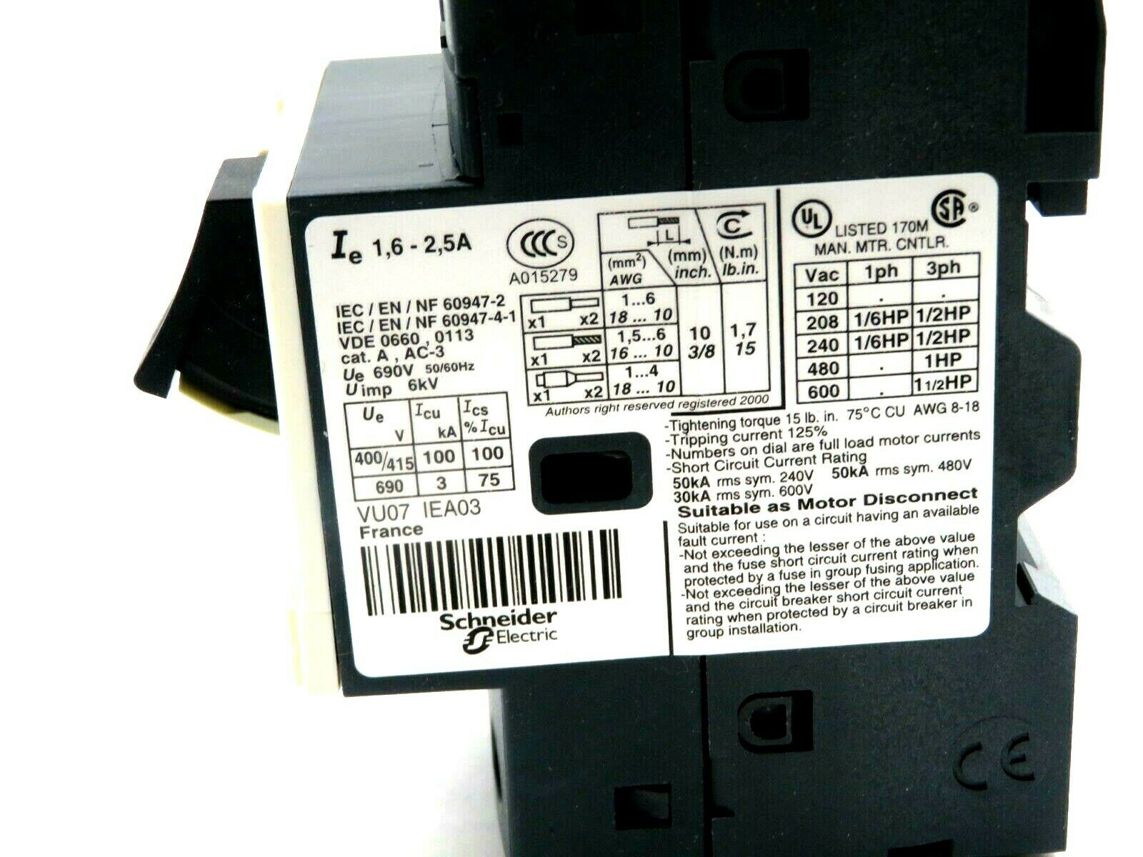 NEW TELEMECANIQUE GV2ME07 MOTOR CIRCUIT BREAKER - SB Industrial Supply ...