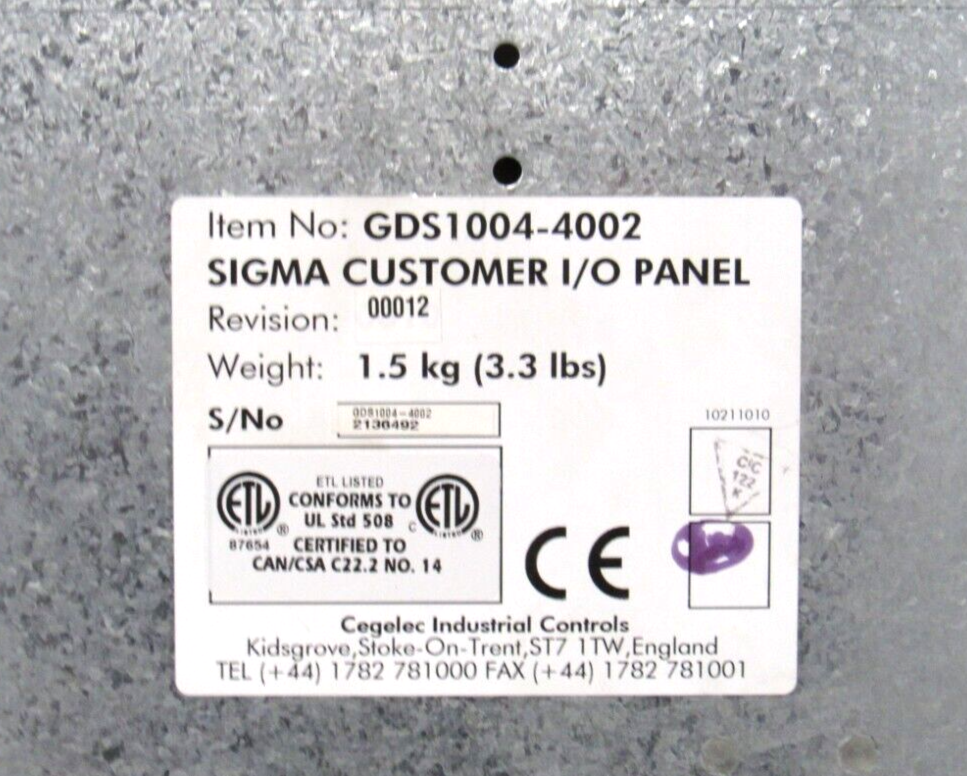 REMANUFACTURED CONVERTEAM GDS1004-4002 I/O PANEL GDS10044002 - SB ...