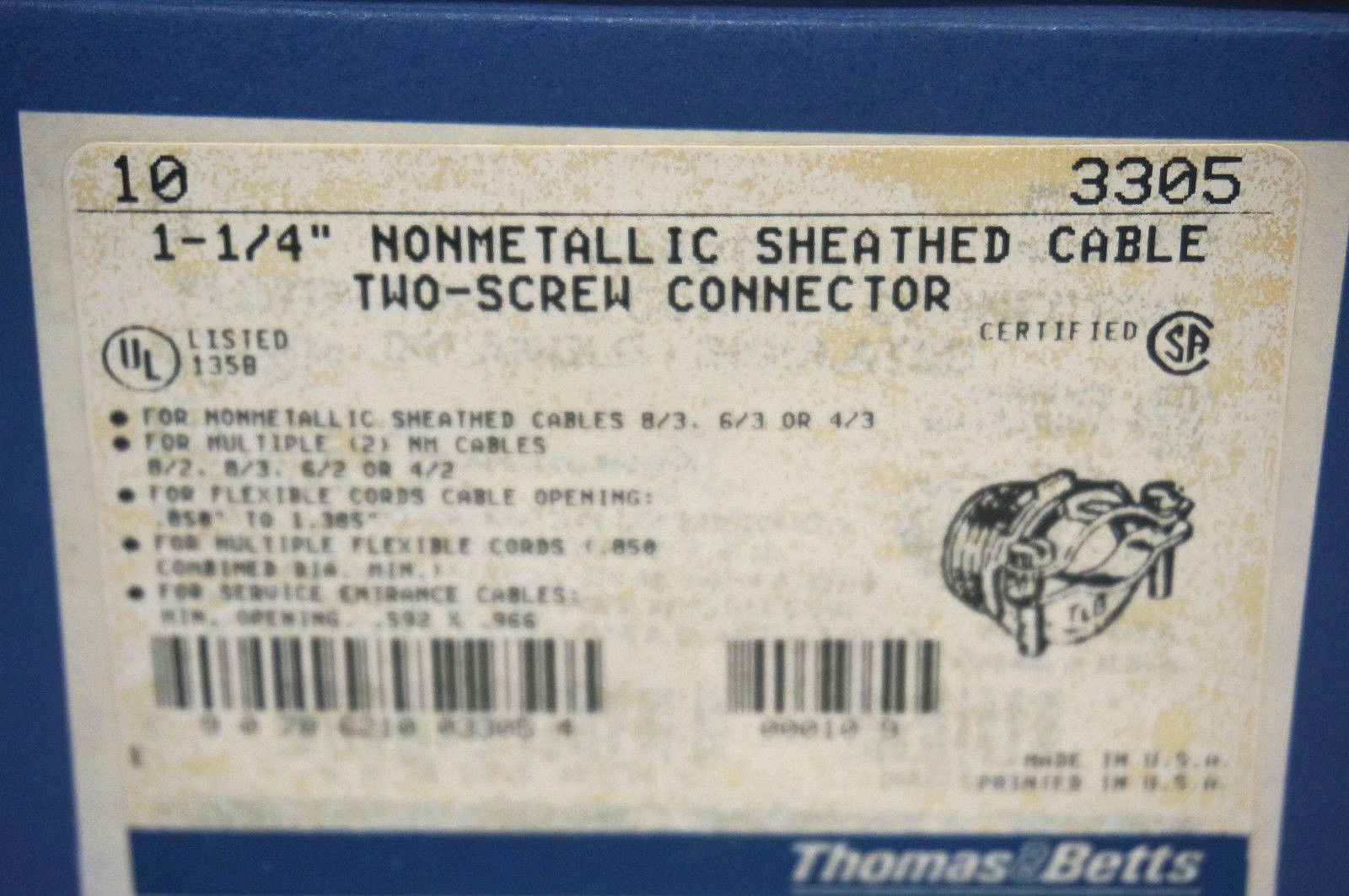 9 NEW THOMAS & BETTS 3305 CONNECTORS - SB Industrial Supply, Inc.