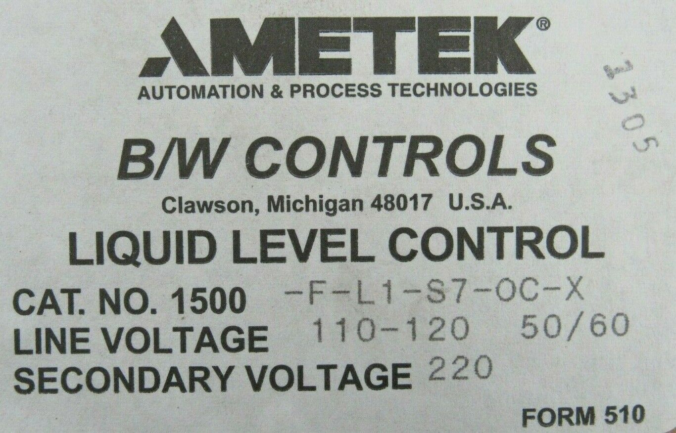 NEW AMETEK 1500-F-L1-S7-OC-X LIQUID LEVEL CONTROL 1500FL1S7OCX - SB ...