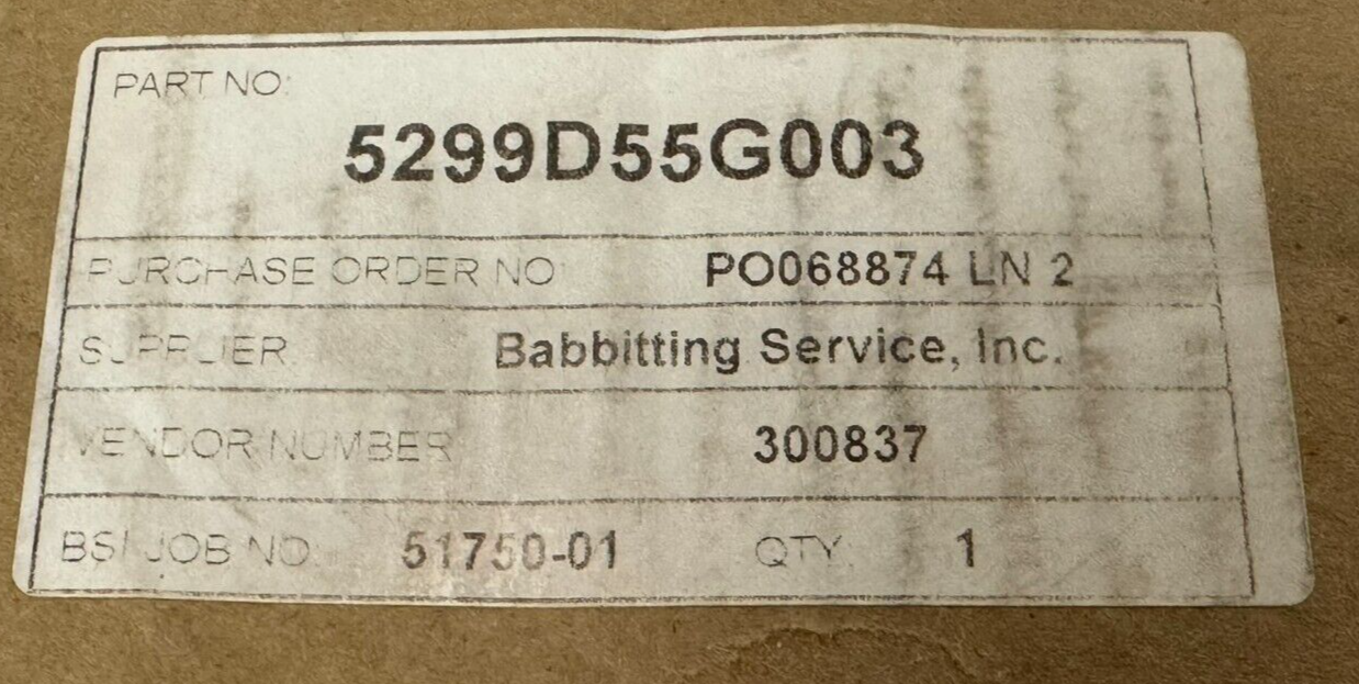 NEW BABBITTING BEARING 5299D55G003 JOURNAL BEARING - SB Industrial ...