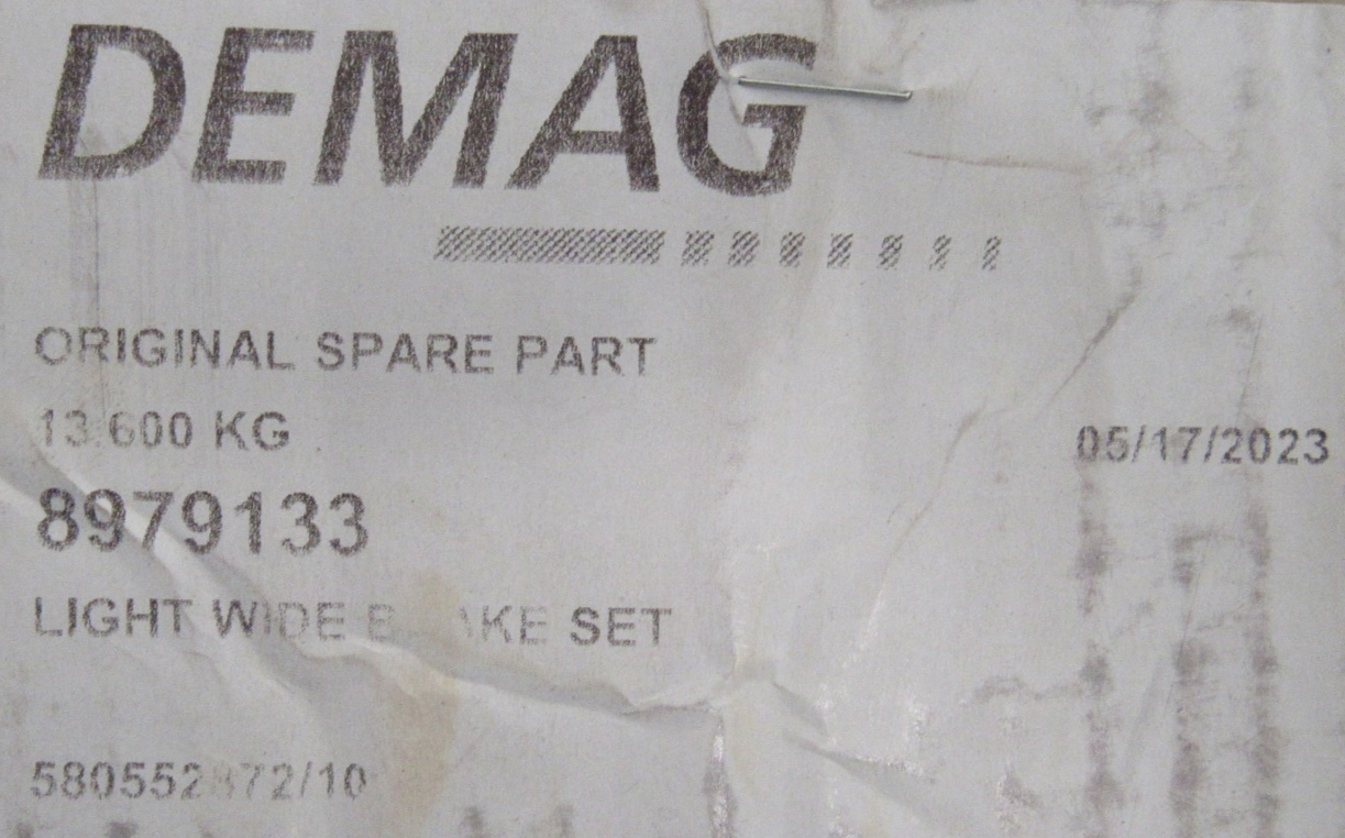 NEW DEMAG 8979133 CRANE LIGHT WIDE BRAKE SET 089-762-84 - SB Industrial ...