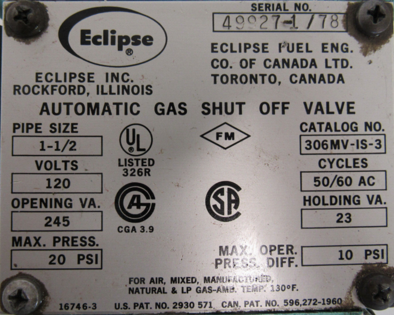 NEW ECLIPSE 306MV-IS-3 AUTOMATIC GAS SHUT OFF VALVE 1-1/2" 306MVIS3 ...