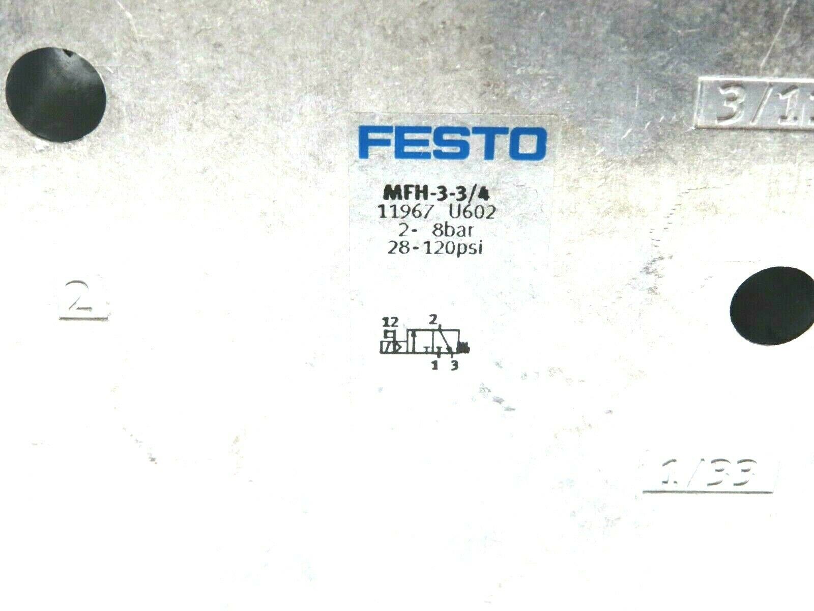 NEW FESTO ELECTRIC MFH-3-3/4 SOLENOID VALVE 11967 MFH334 - SB ...