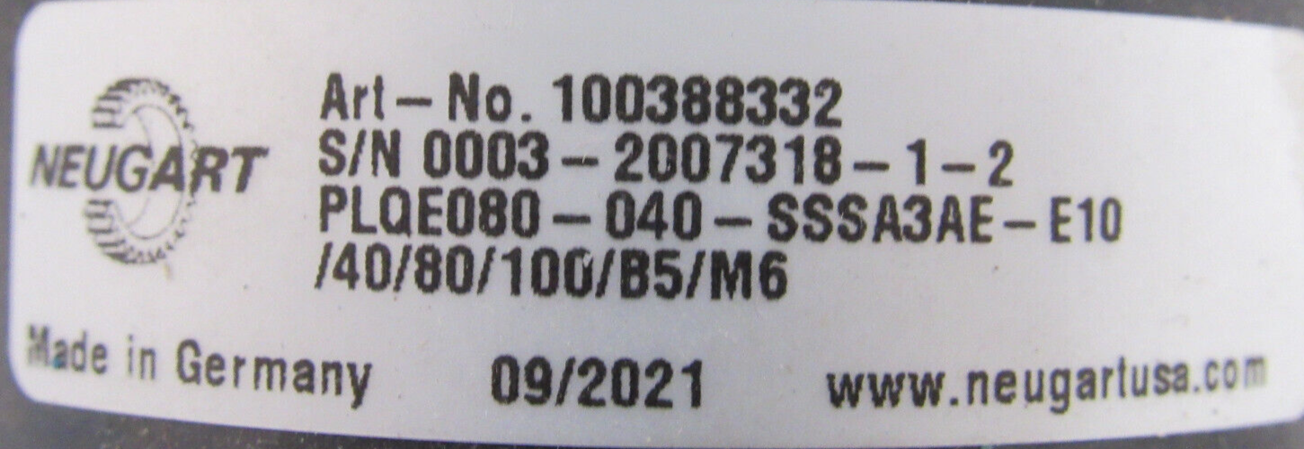 NEW NEUGART 100388332 GEARBOX PLQE080-040-SSSA3AE-E10/40/80/100/B5/M6 ...
