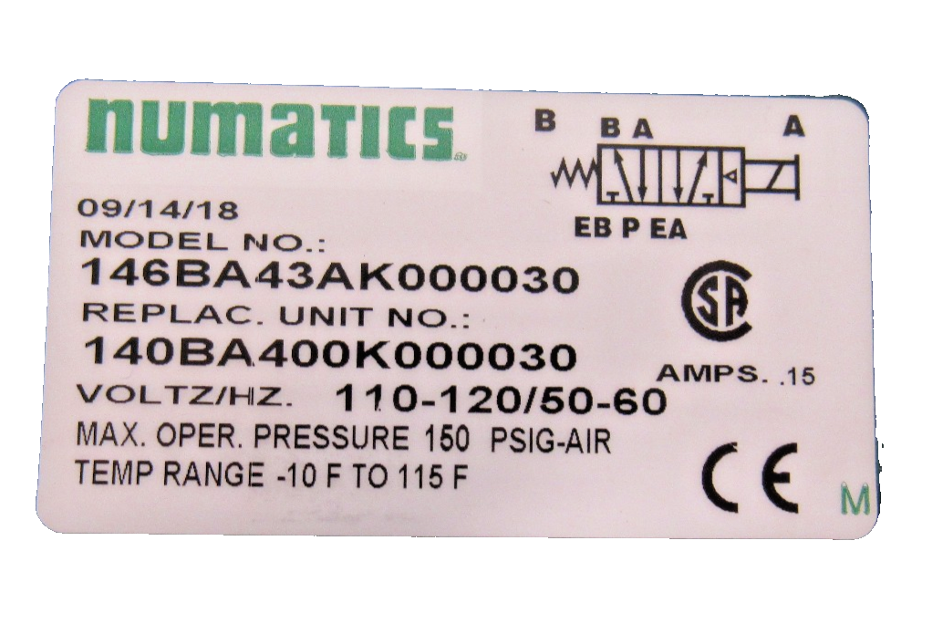 NEW NUMATICS 146BA43AK000030 SOLENOID VALVE - SB Industrial Supply, Inc.