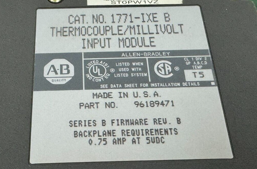 USED ALLEN BRADLEY 1771-IXE TC/MV INPUT MODULE SER. B FW. REV: B ...