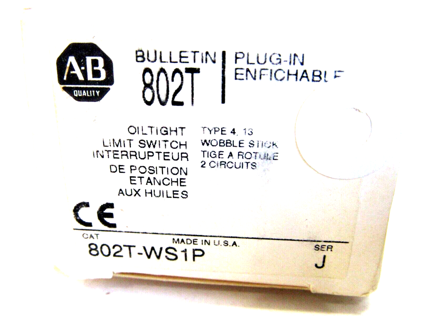 ALLEN BRADLEY 802T-WS1P LIMIT SWITCH SER. J 802TWS1P NEW, SURPLUS - SB ...