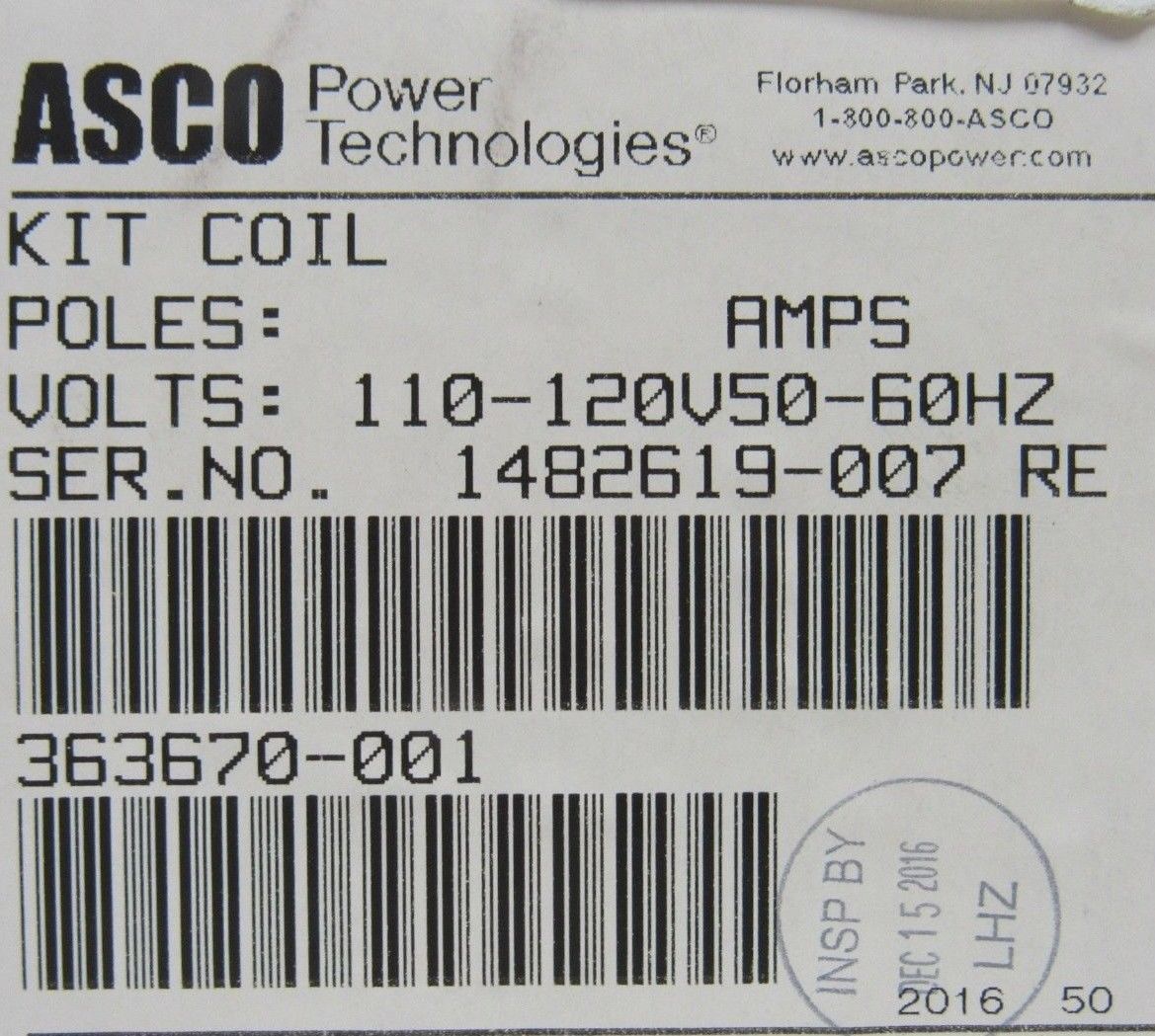 NEW ASCO 363670-001 COIL KIT 110-120V 50-60HZ 363670001 - SB Industrial ...