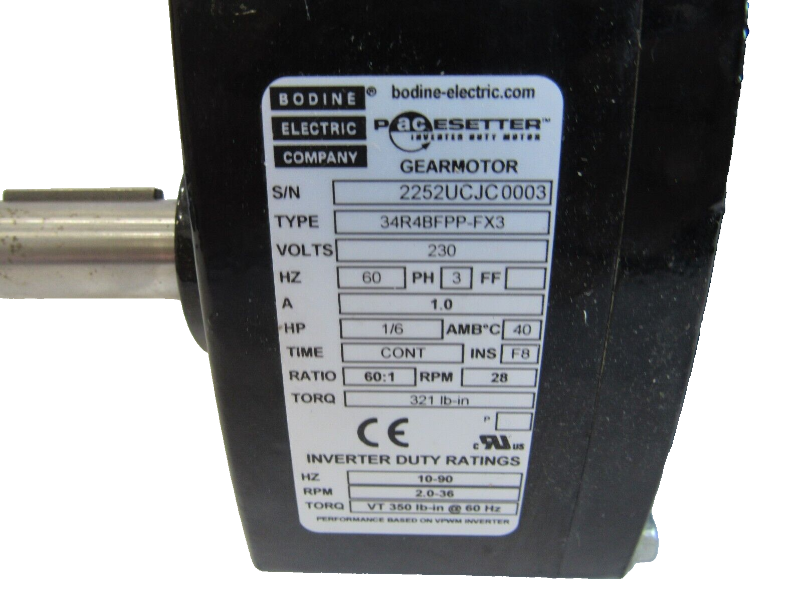 NEW BODINE ELECTRIC 34R4BFPP-FX3 GEARMOTOR 34R4BFPPFX3 - SB Industrial ...