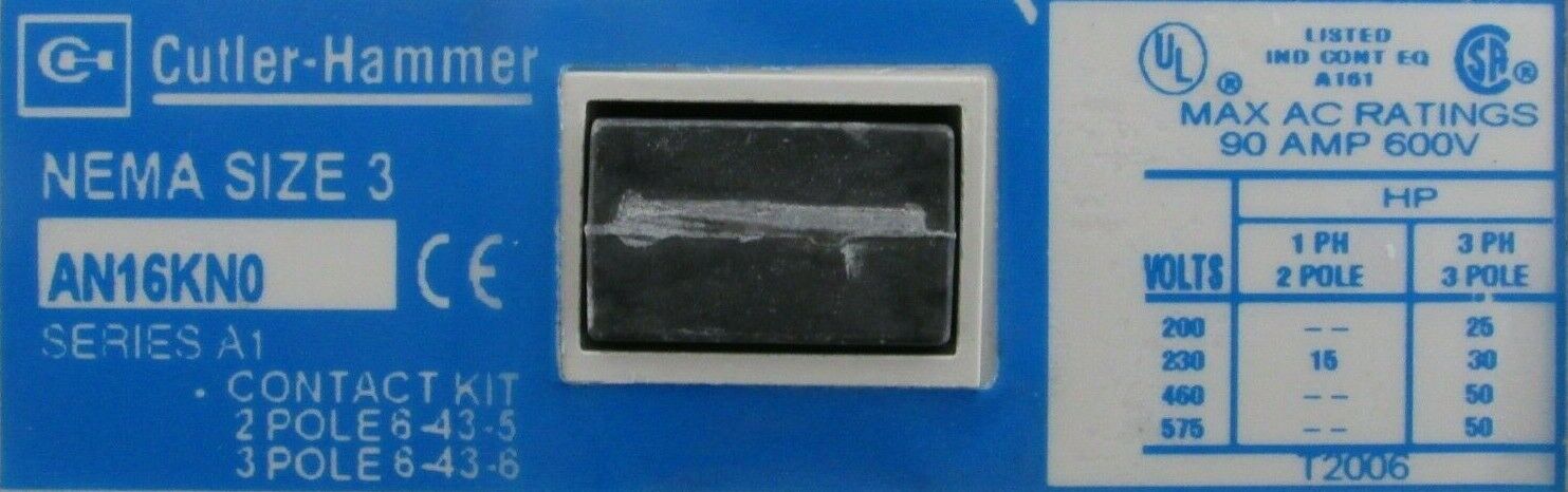 NEW CUTLER HAMMER AN16KN0 STARTER SIZE 3 90A 3P - SB Industrial Supply ...