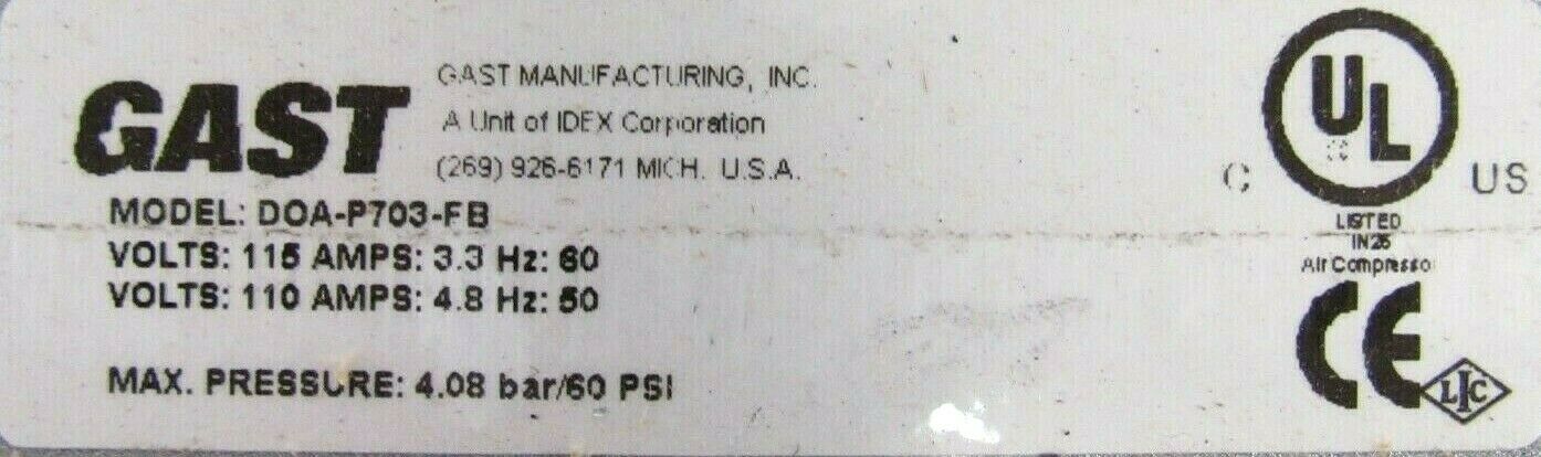 NEW GAST DOA-P703-FB DIAPHRAGM VACUUM PUMP DOAP703FB - SB Industrial ...