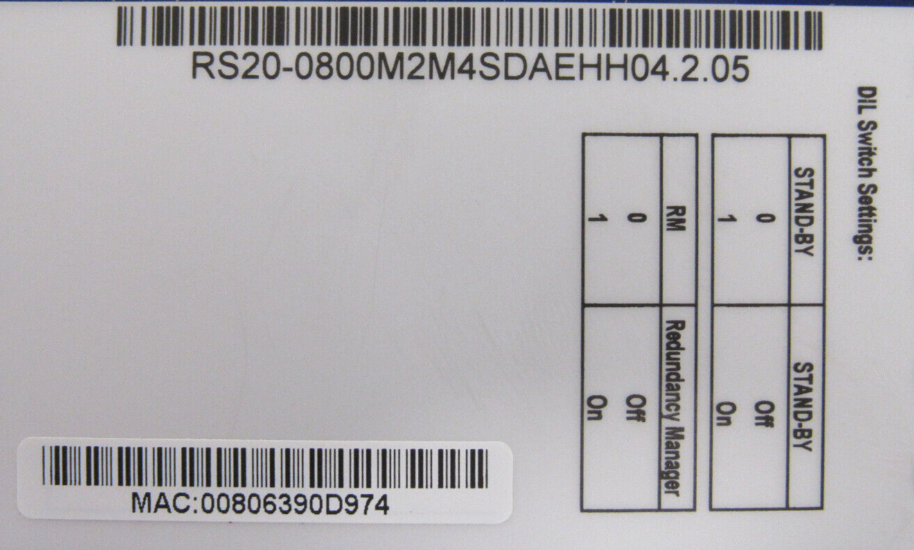 NEW HIRSCHMANN RS20 DIN RAIL ETHERNET SWITCH RS20-0800M2M4SDAEHH04.2.05 ...