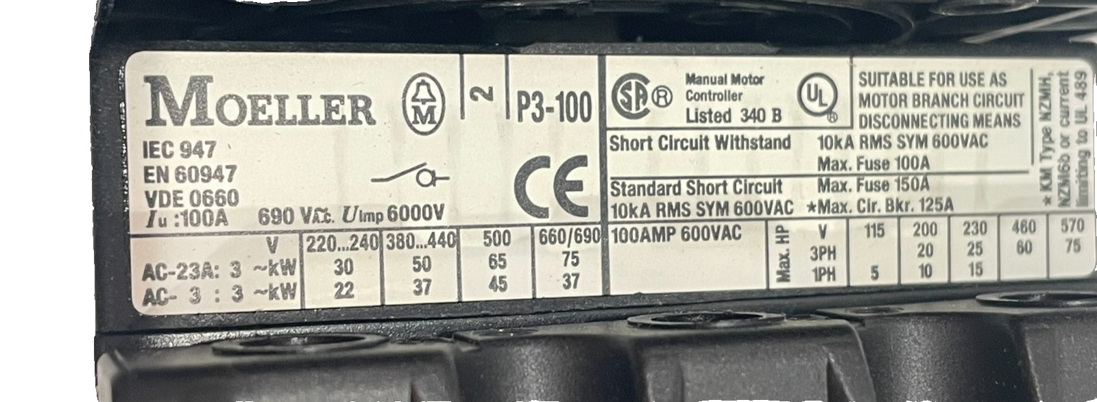 NEW MOELLER P3-100/E CIRCUIT INTERRUPTER P3100E - SB Industrial Supply, Inc.