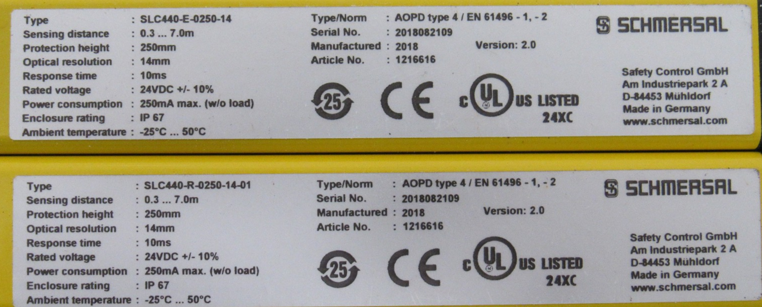 NEW SCHMERSAL SLC440-ER-0250-14-01 LIGHT CURTAIN SET 1216616 ...