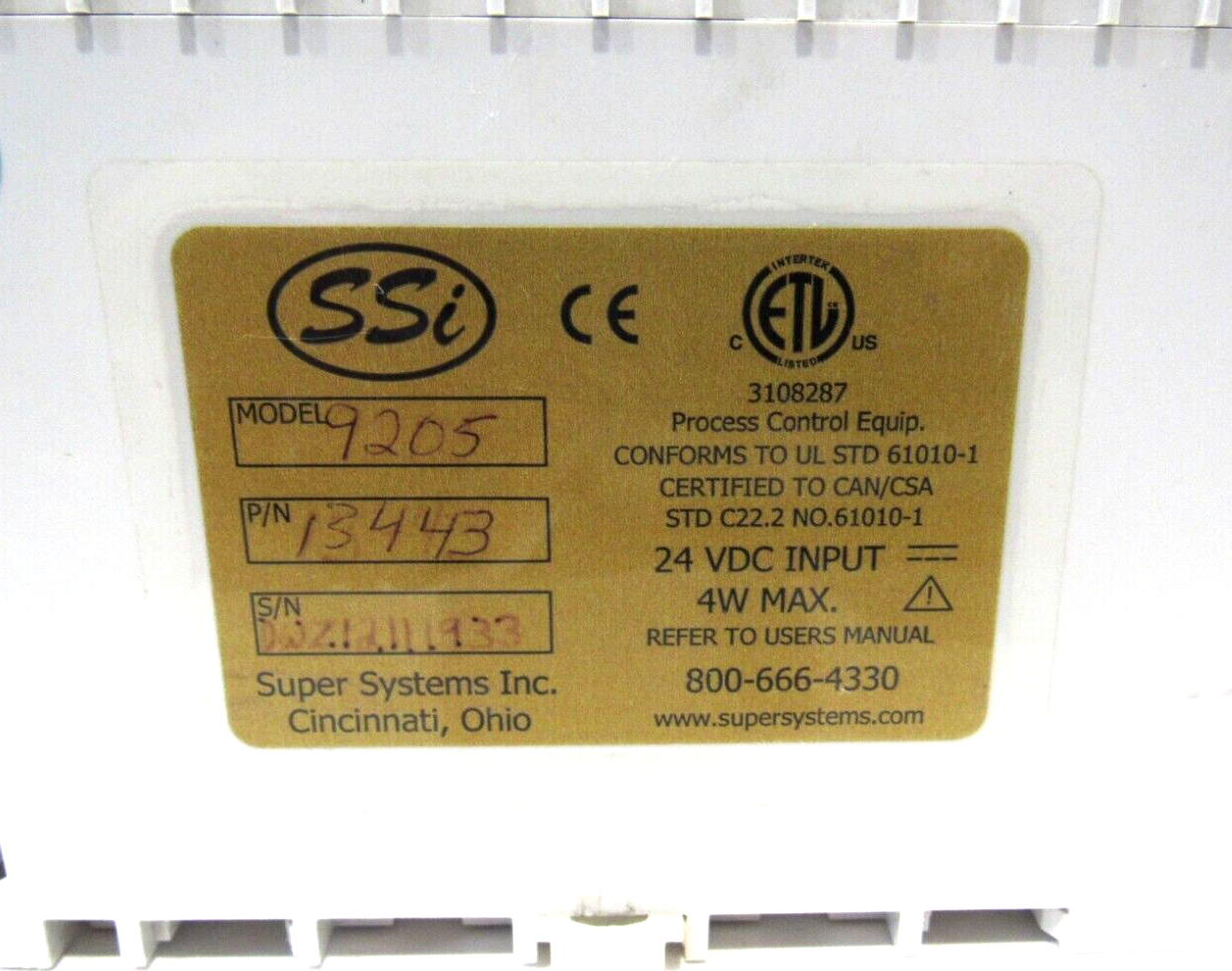 NEW SUPER SYSTEMS INC. 13443 PROGRAMMABLE CONTROLLER MODEL 9205 - SB ...