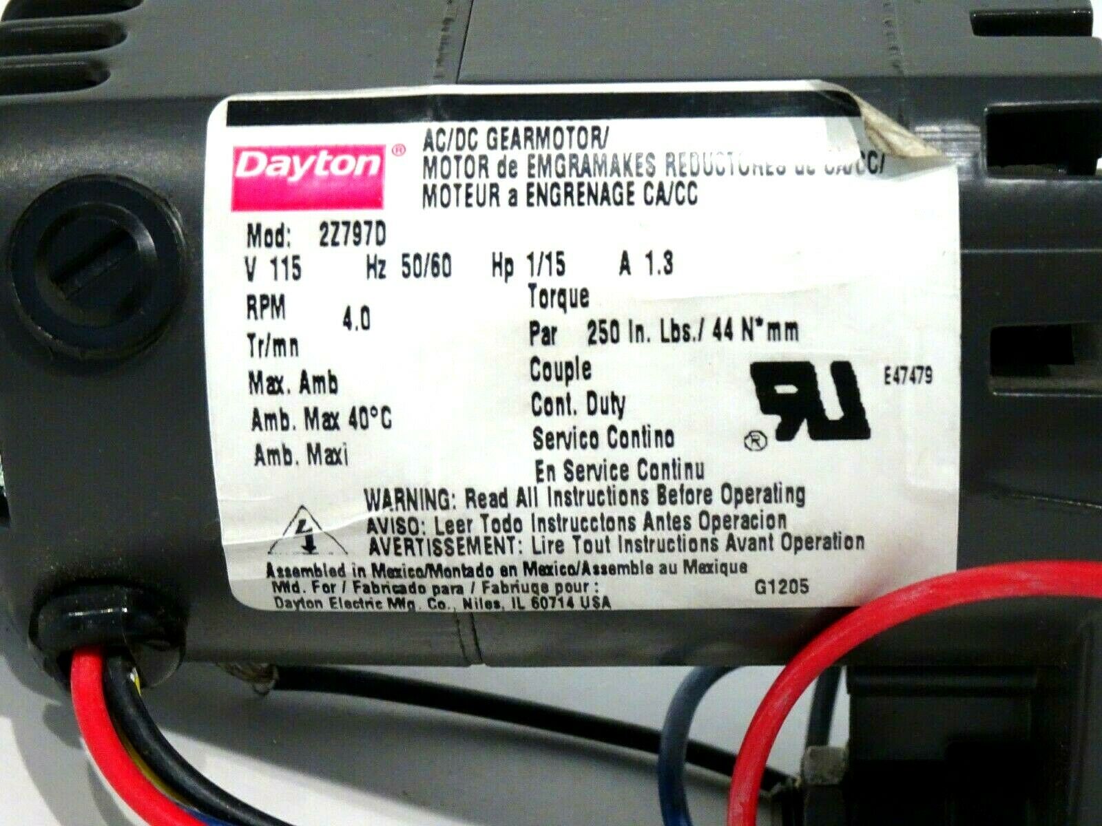 NEW DAYTON 2Z797D GEAR MOTOR 115V 50/60 HZ 1/15 H.P. - SB Industrial ...