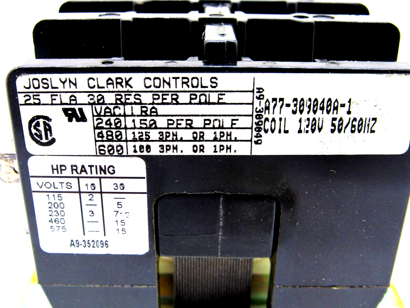 NEW JOSLYN CLARK A77-309040A-1 DEFINITE PURPOSE CONTACTOR 3 POLE ...