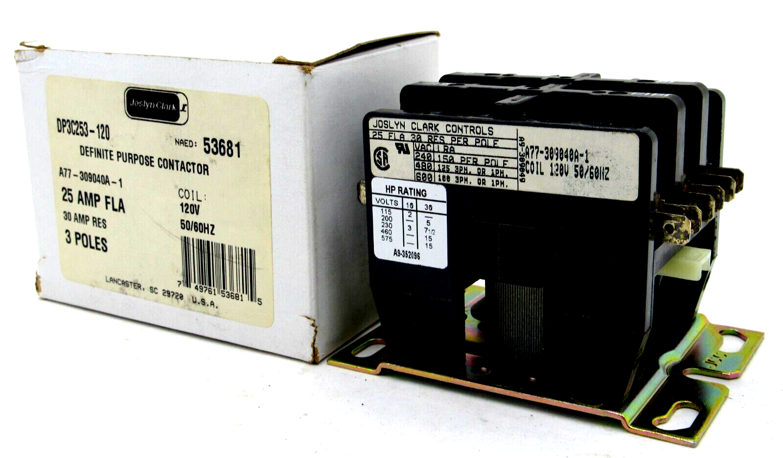 NEW JOSLYN CLARK A77-309040A-1 DEFINITE PURPOSE CONTACTOR 3 POLE ...