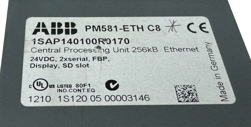 USED ABB 1SAP140100R0170 CPU W/ TB511-ETH B2 TERMINAL BASE PM581-ETH C8 - SB Industrial Supply, Inc.