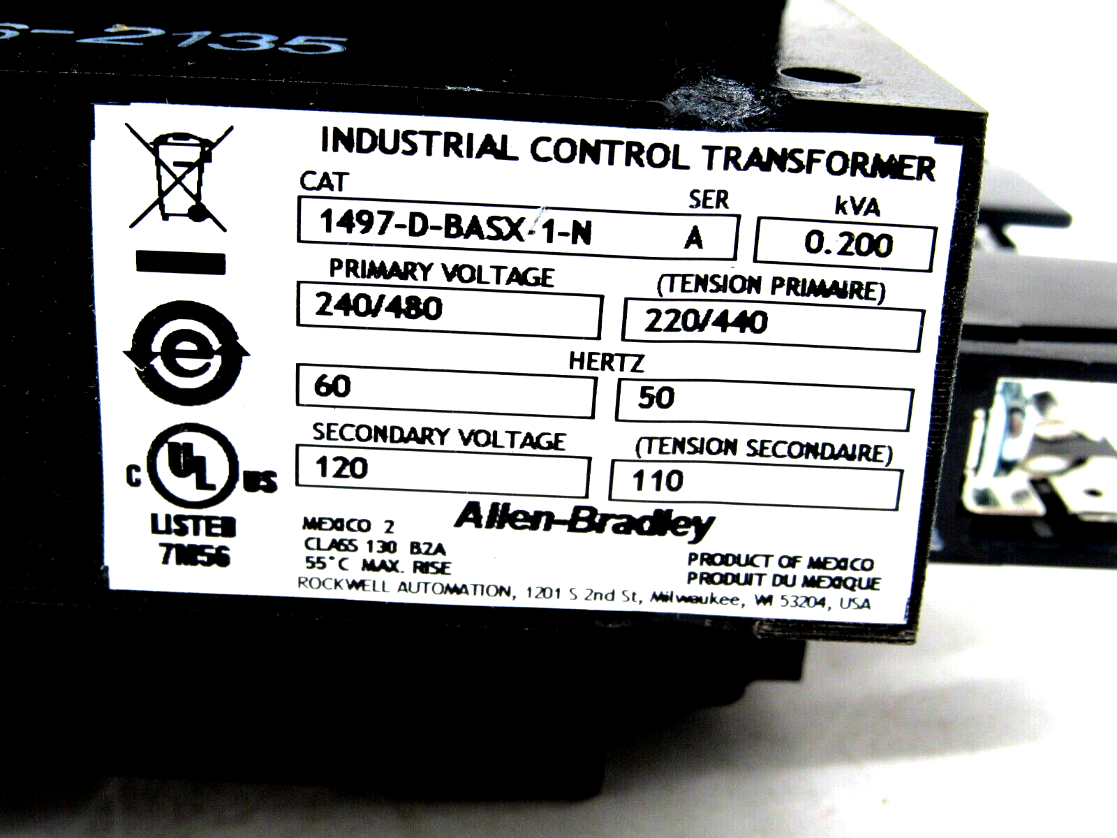 NEW ALLEN BRADLEY 1497-D-BASX-1-N CIRCUIT TRANSFORMER 1497DBASX1N - SB ...