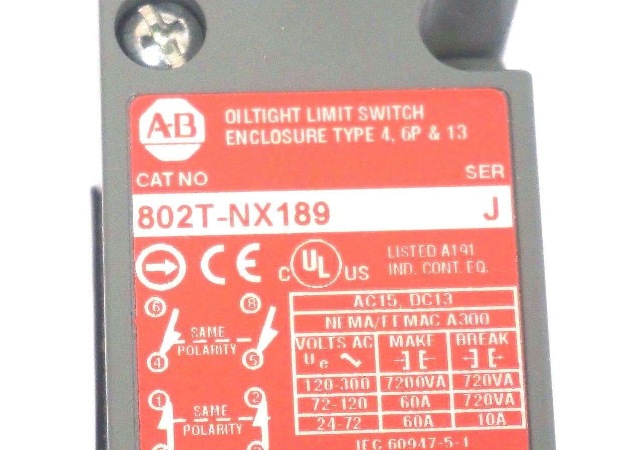 NEW ALLEN BRADLEY 802T-NX189 OILTIGHT LIMIT SWITCH SER. J, 802TNX189 ...