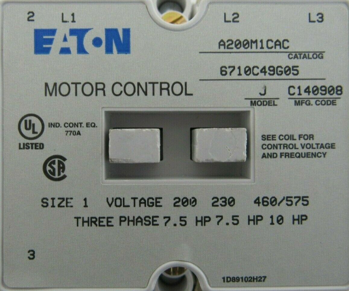 NEW EATON A200M1CAC STARTER SIZE 1 6710C49G05 MODEL J - SB Industrial ...