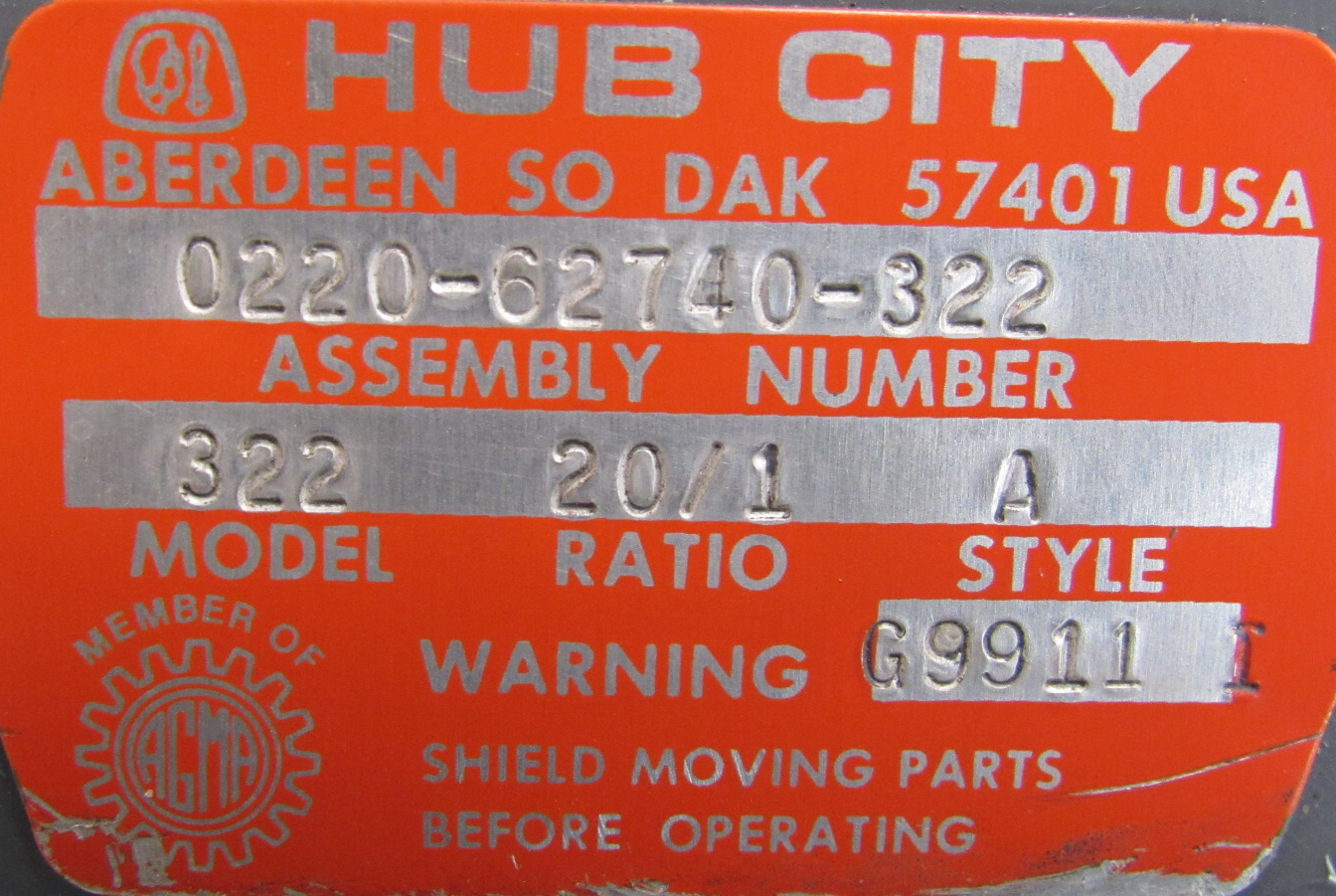 NEW HUB CITY 0220-62740-322 GEAR REDUCER 20:1 022062740322 - SB ...