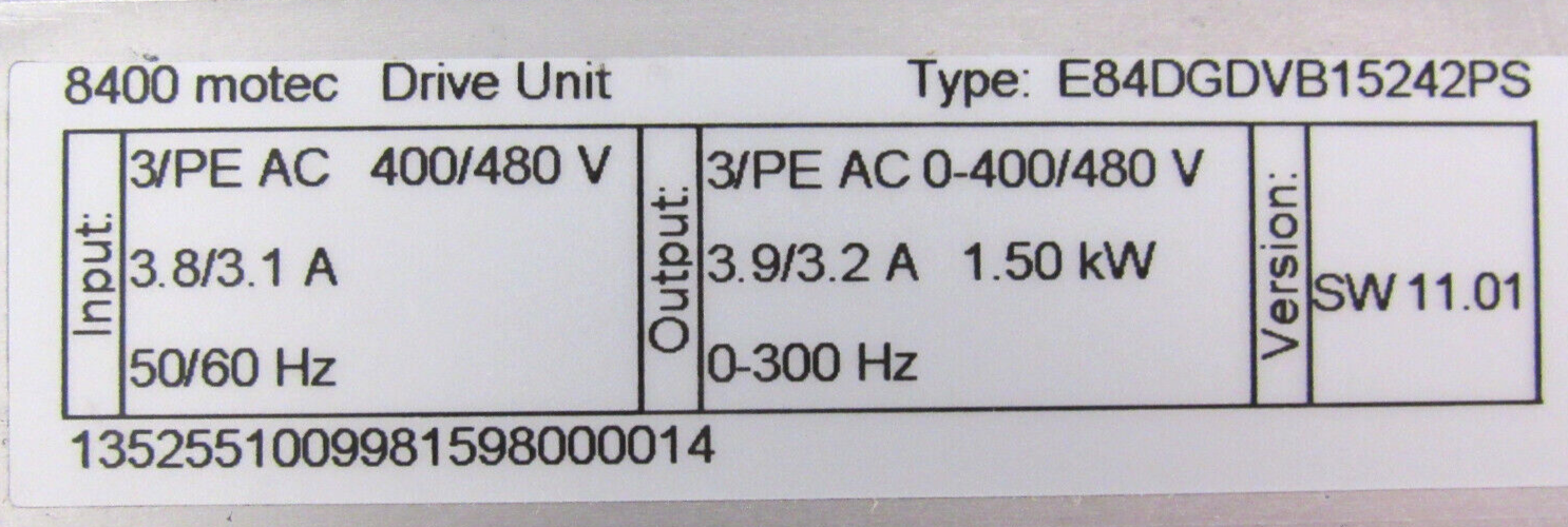 NEW LENZE E84DGDVB15242PS INVERTER DRIVE - SB Industrial Supply, Inc.