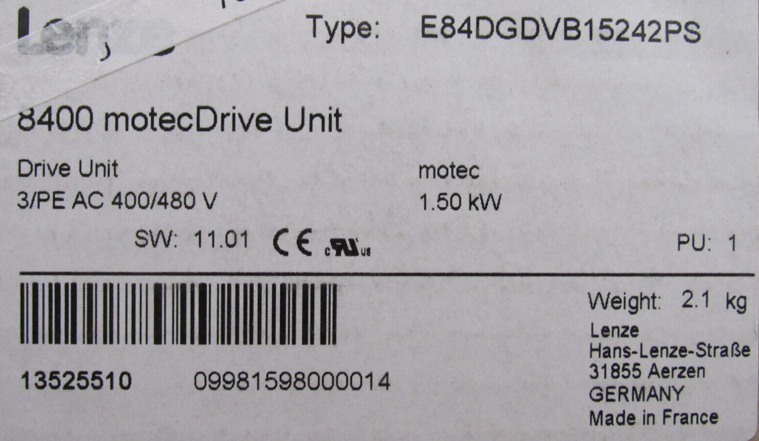 NEW LENZE E84DGDVB15242PS INVERTER DRIVE - SB Industrial Supply, Inc.
