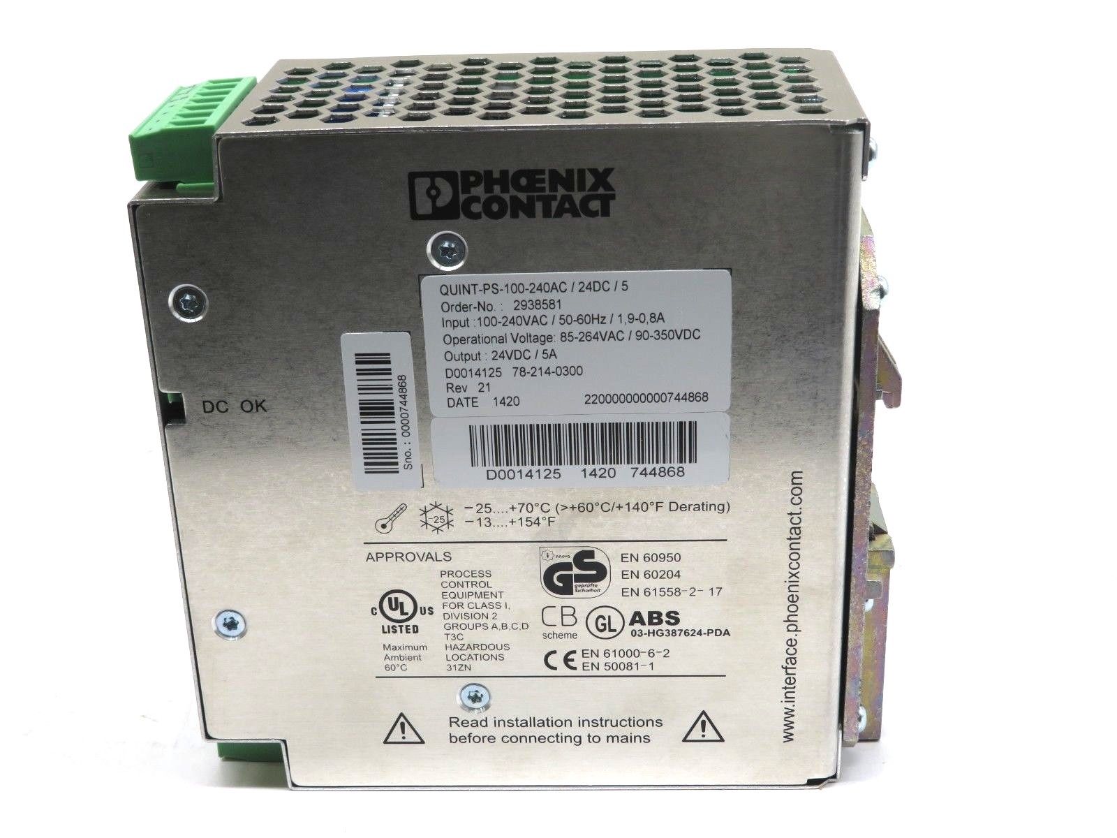 NEW PHOENIX CONTACT QUINT-PS-100-240AC/24DC/5 POWER SUPPLY ...