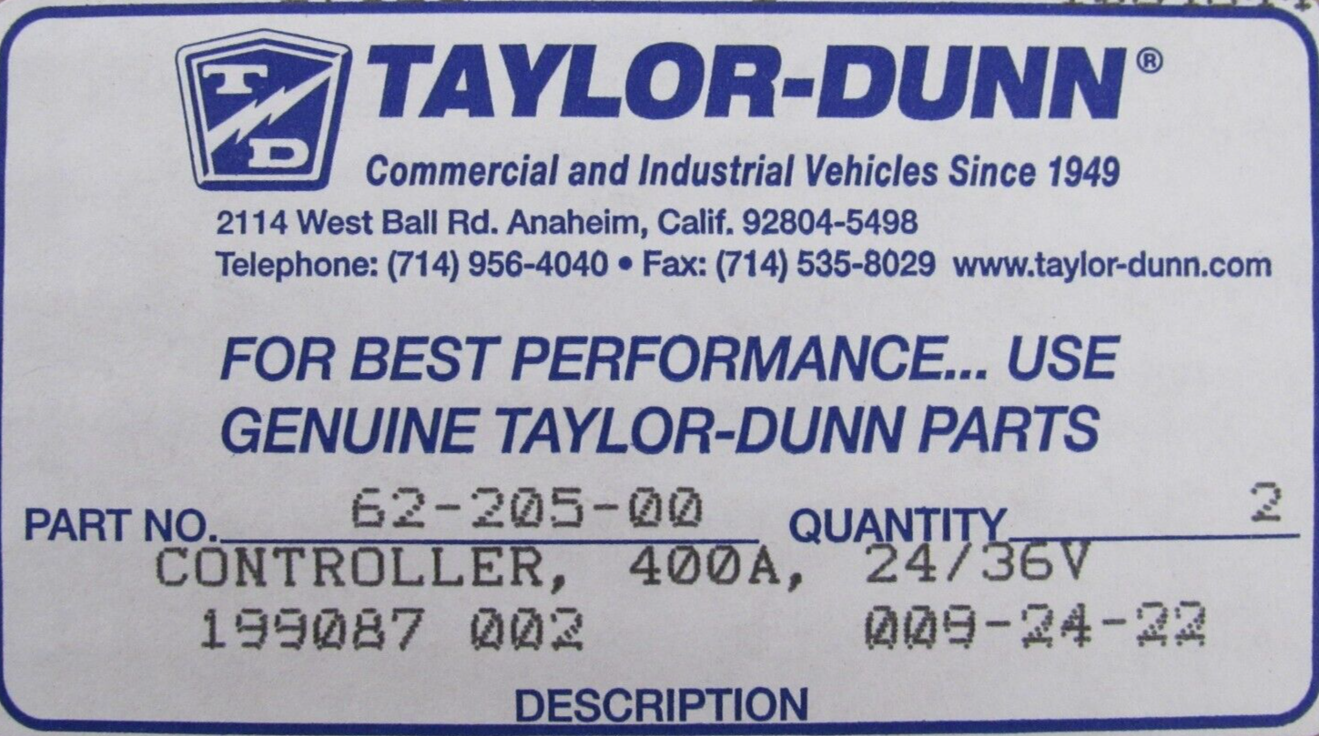 NEW TAYLOR-DUNN 62-205-00 CONTROLLER 24-36V 400A 6220500 - SB ...