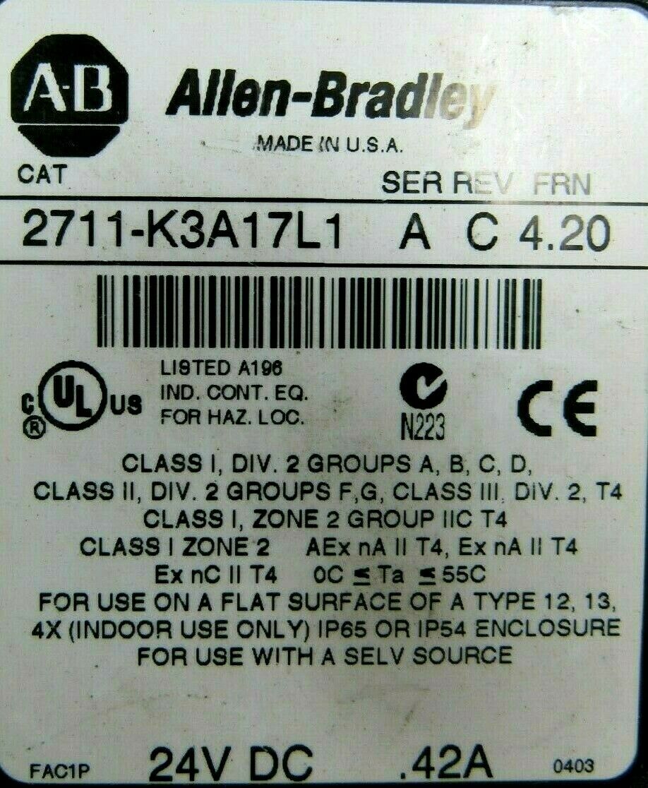 USED ALLEN BRADLEY 2711-K3A17L1 PANELVIEW 300 SER C REV C FRN 4.20 ...