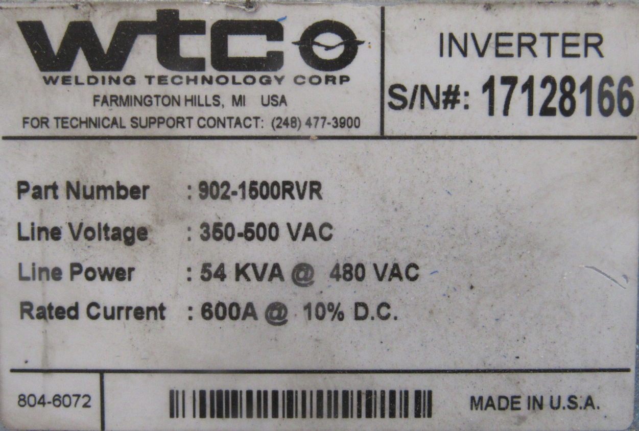USED WTC 902-1500RVR INVERTER 9021500RVR - SB Industrial Supply, Inc.