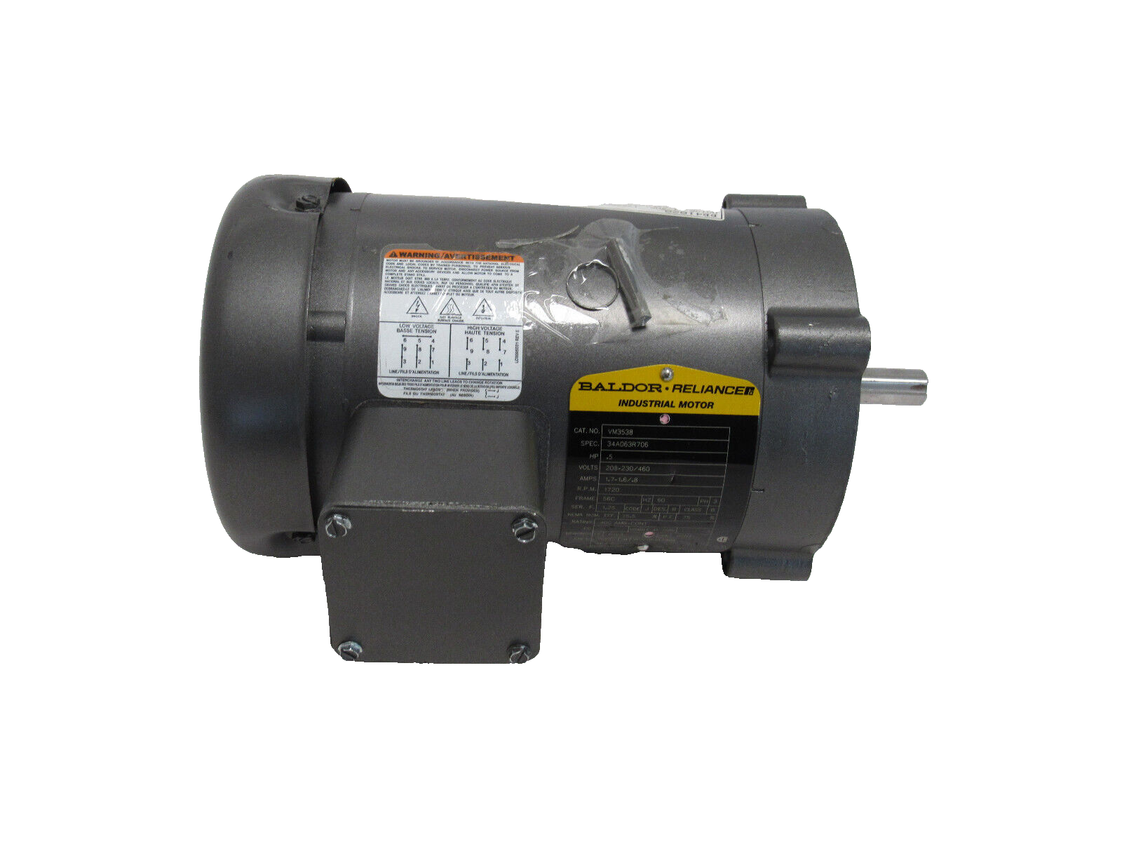 NEW BALDOR VM3538 MOTOR .5HP 208-230/460V 1720RPM 56C - SB Industrial ...