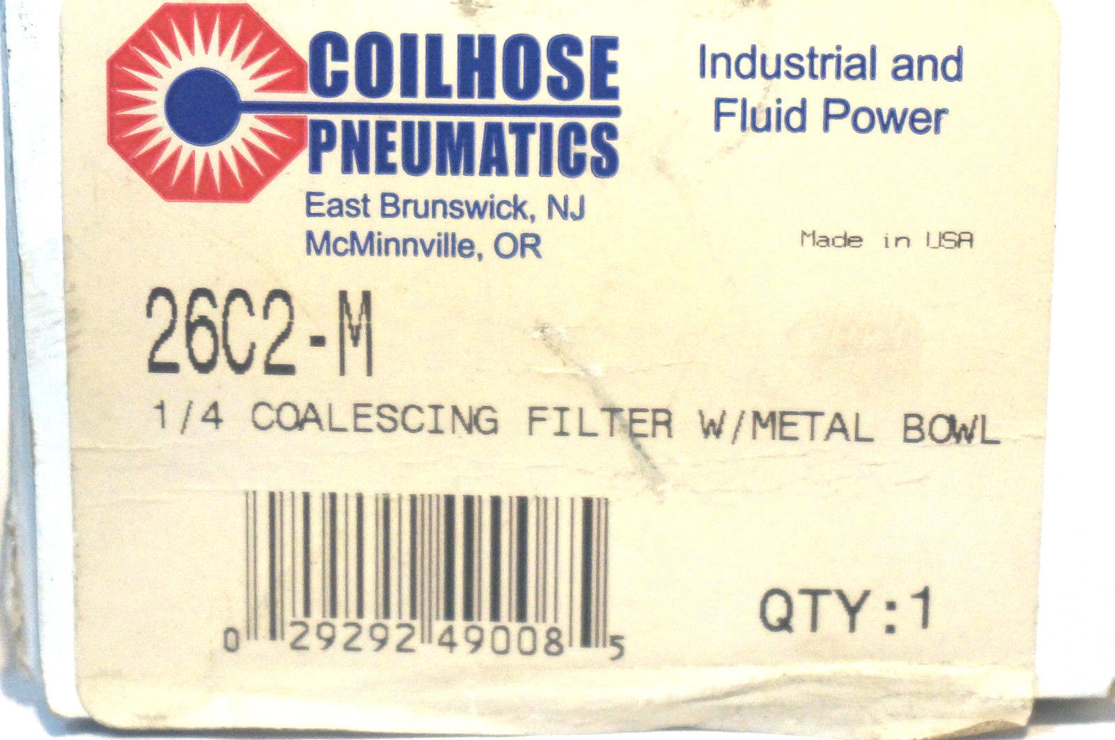 NEW COILHOUSE PNEUMATICS 26C2-M 1/4" COALESCING FILTER 26C2M - SB ...