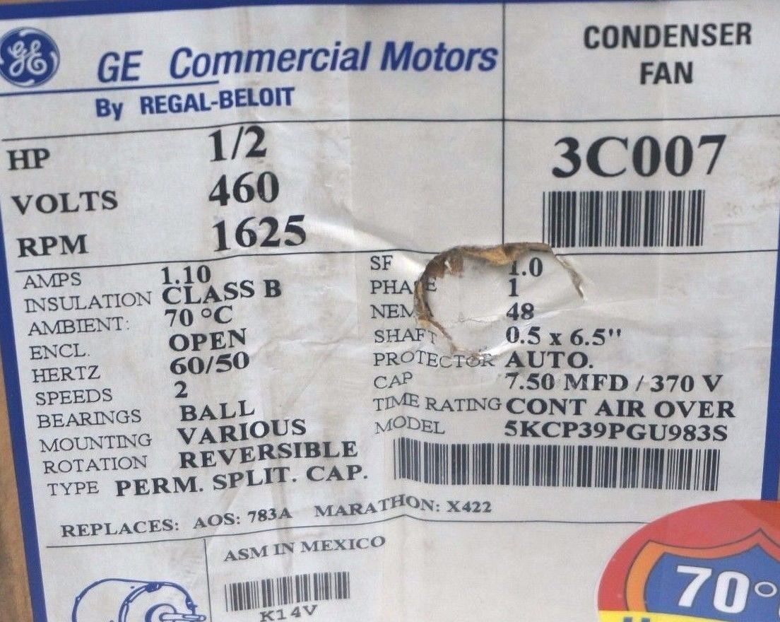 NEW GENERAL ELECTRIC 5KCP39PGU983S CONDENSER FAN MOTOR 1/2HP - SB ...