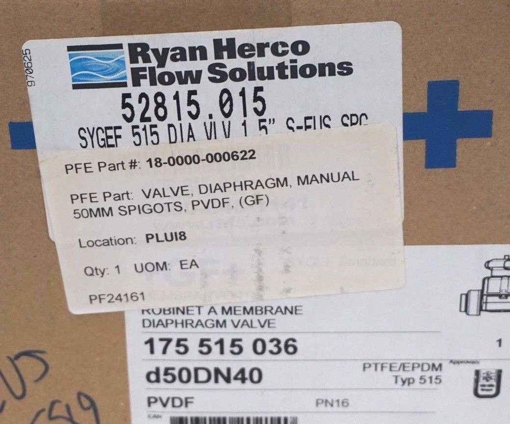 NEW GF SIGNET / RYAN HERCO 175.515.036 DIAPHRAGM VALVE 52815.015 - SB ...