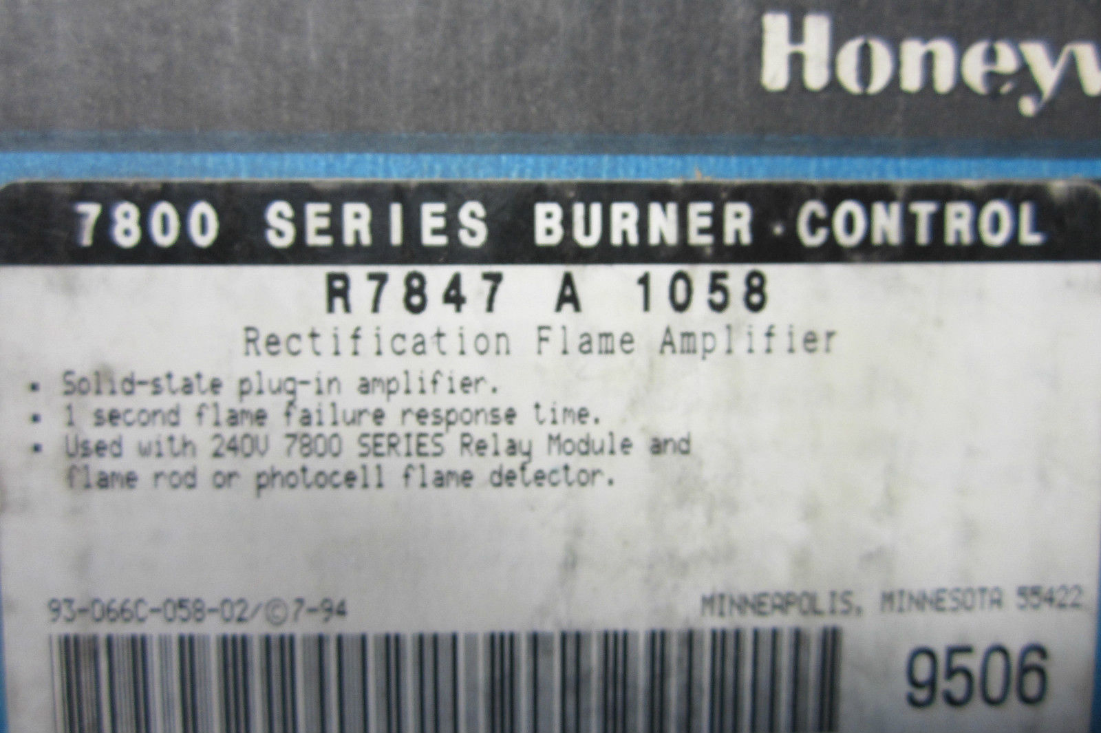 NEW HONEYWELL R7847A1058 FLAME AMPLIFIER - SB Industrial Supply, Inc.
