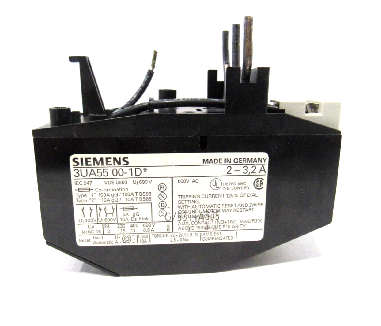 NEW SIEMENS 3UA55 001-D OVERLOAD RELAY 3UA55001D - SB Industrial Supply ...
